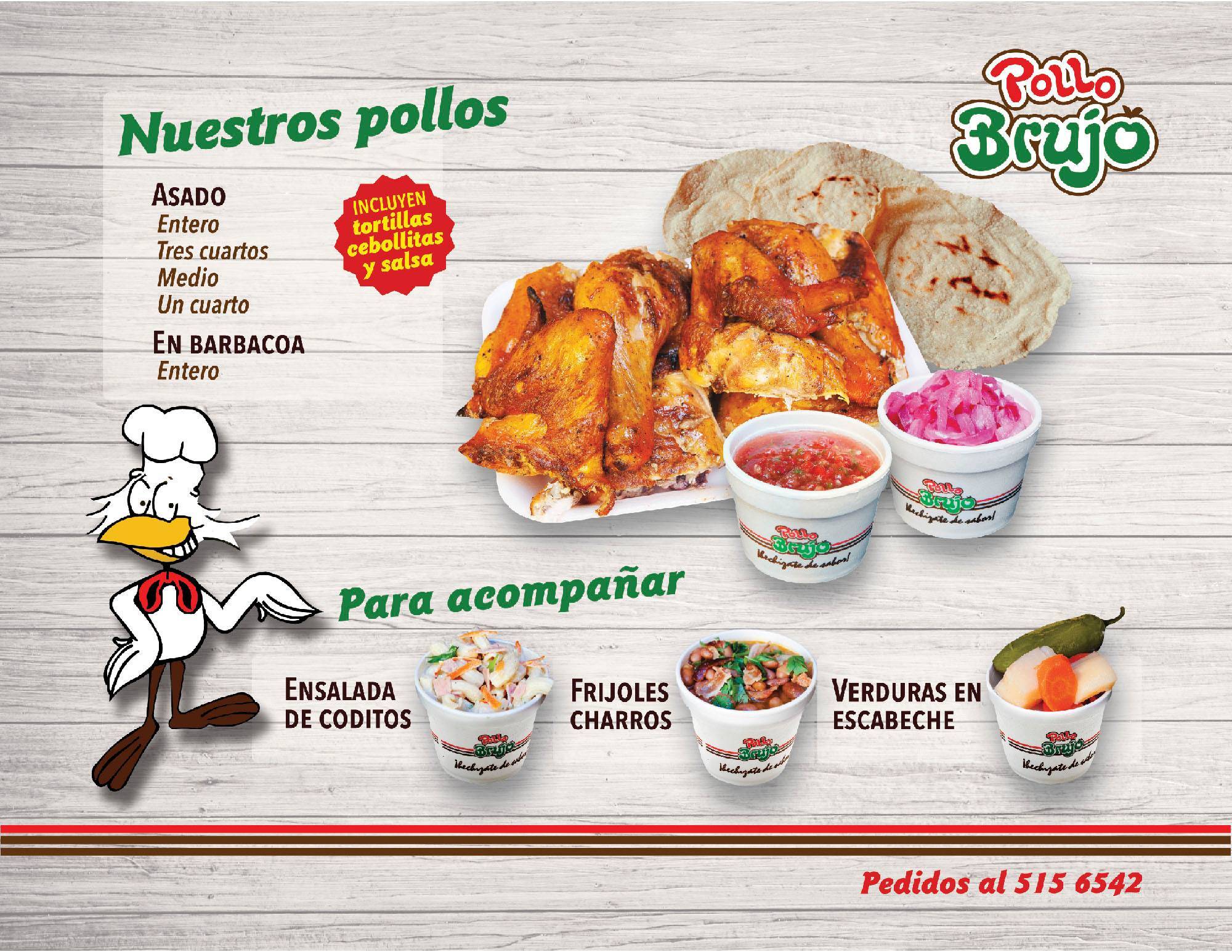 Menu at Pollo Brujo restaurant, Oaxaca, Calz. Porfirio Díaz 236 A
