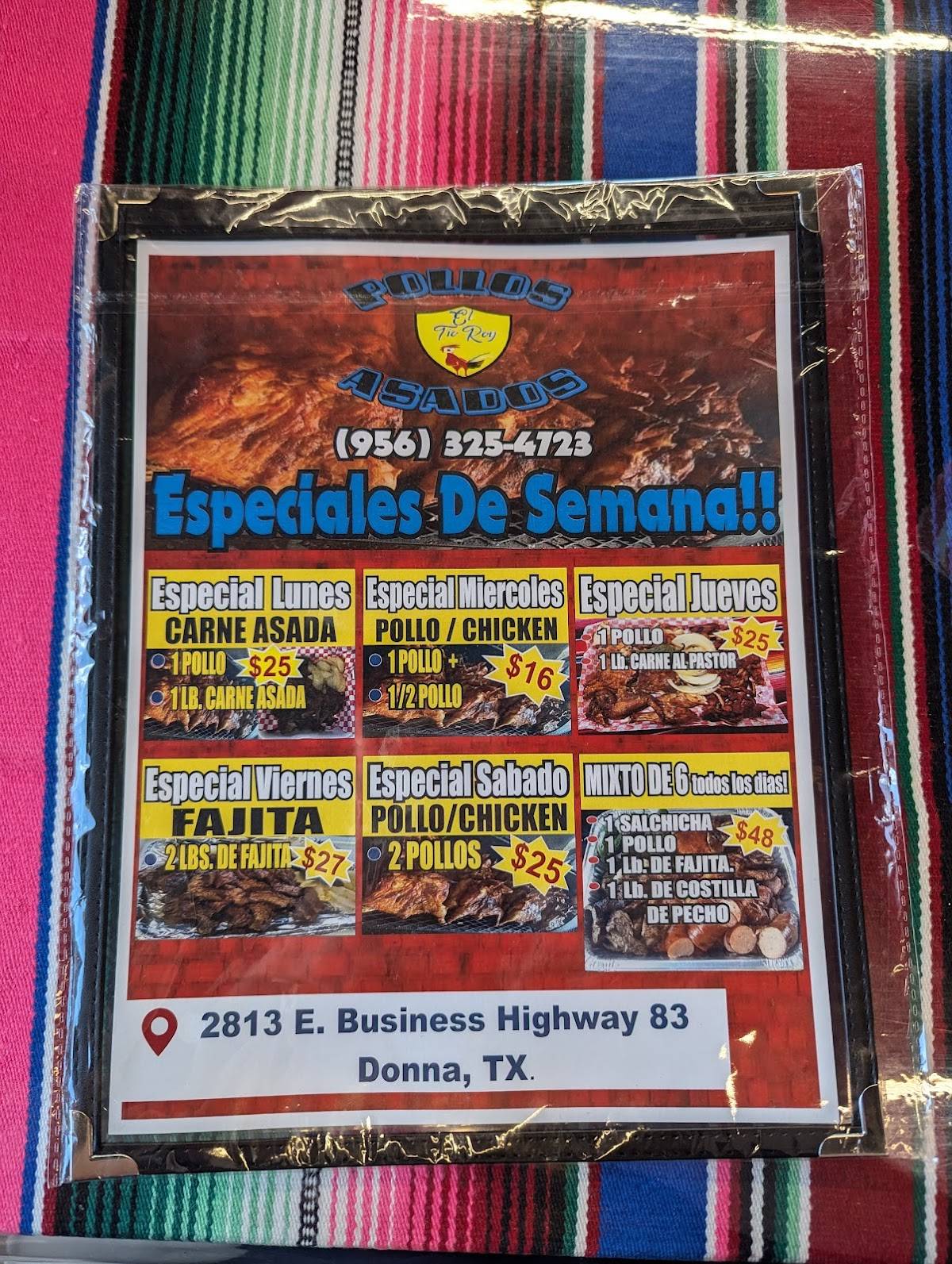 Menu at Pollos Asados El Tio Roy restaurant, Donna