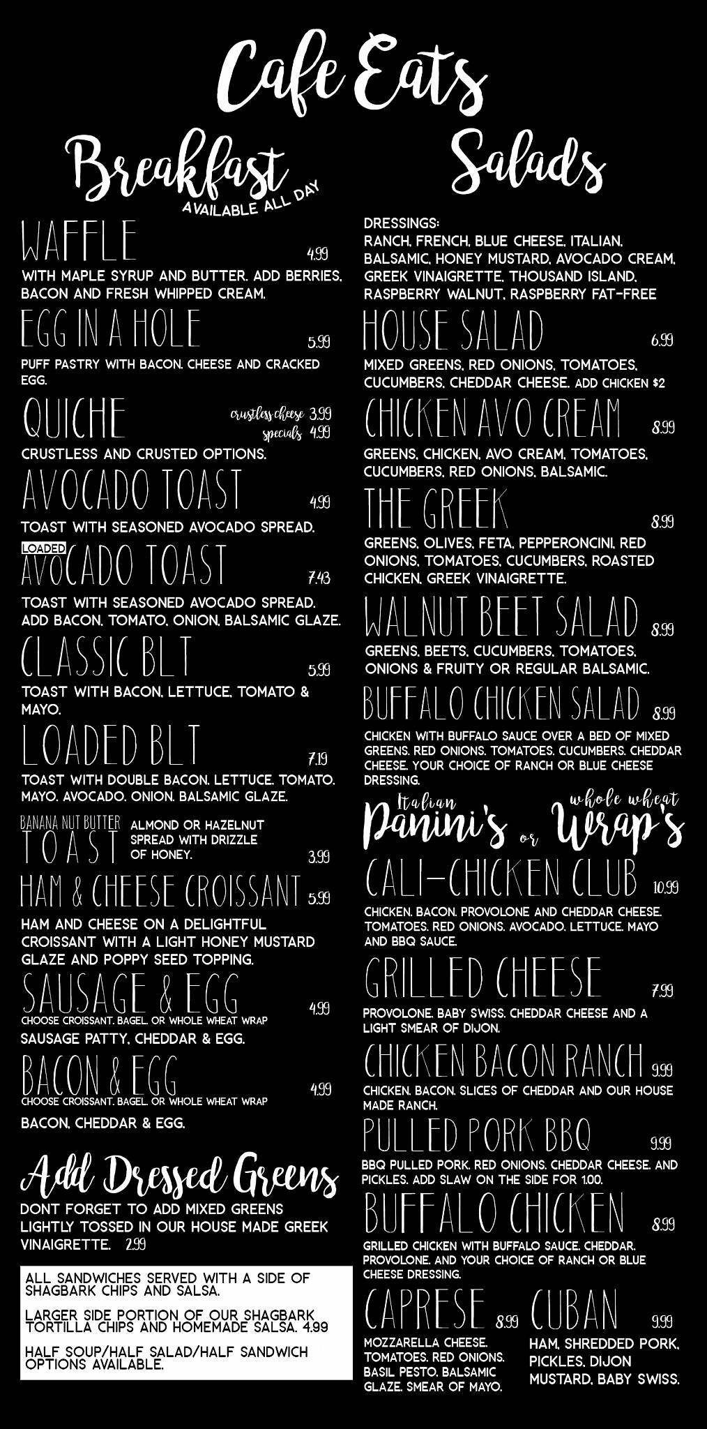 Menu at River Roasters Coffee Company cafe, Pomeroy