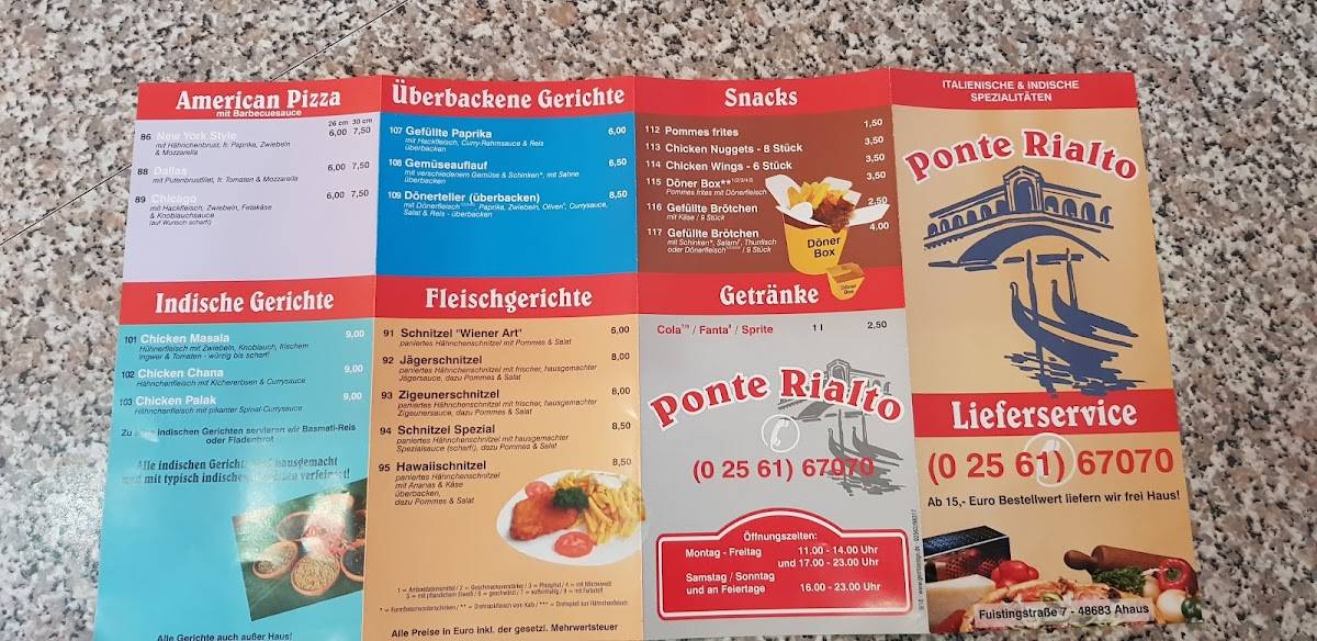 Speisekarte von Ponte Rialto restaurant, Ahaus