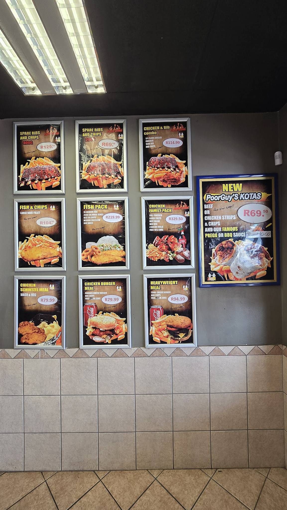 Menu at Poor Guys Fast Food, Pretoria