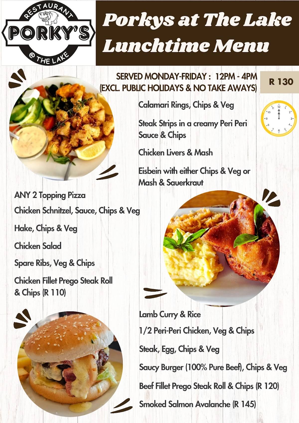 Menu at Porkys at The Lake restaurant, Richards Bay