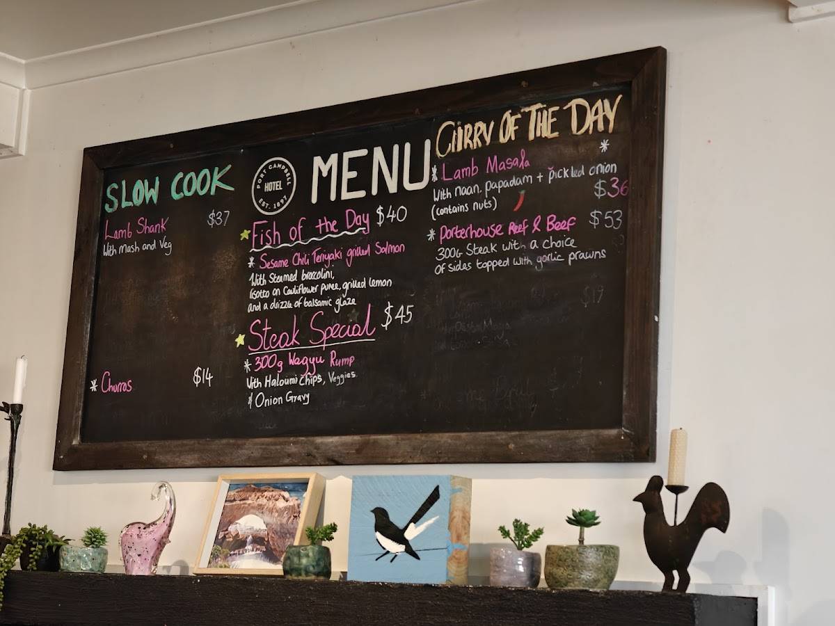 Menu at Port Campbell Hotel pub & bar, Port Campbell