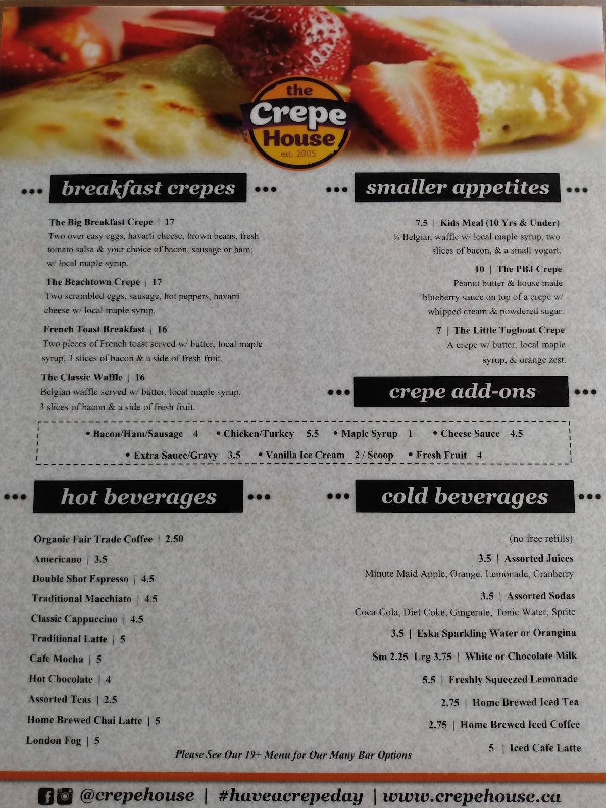 Menu at The Crepe House cafe, Port Dover