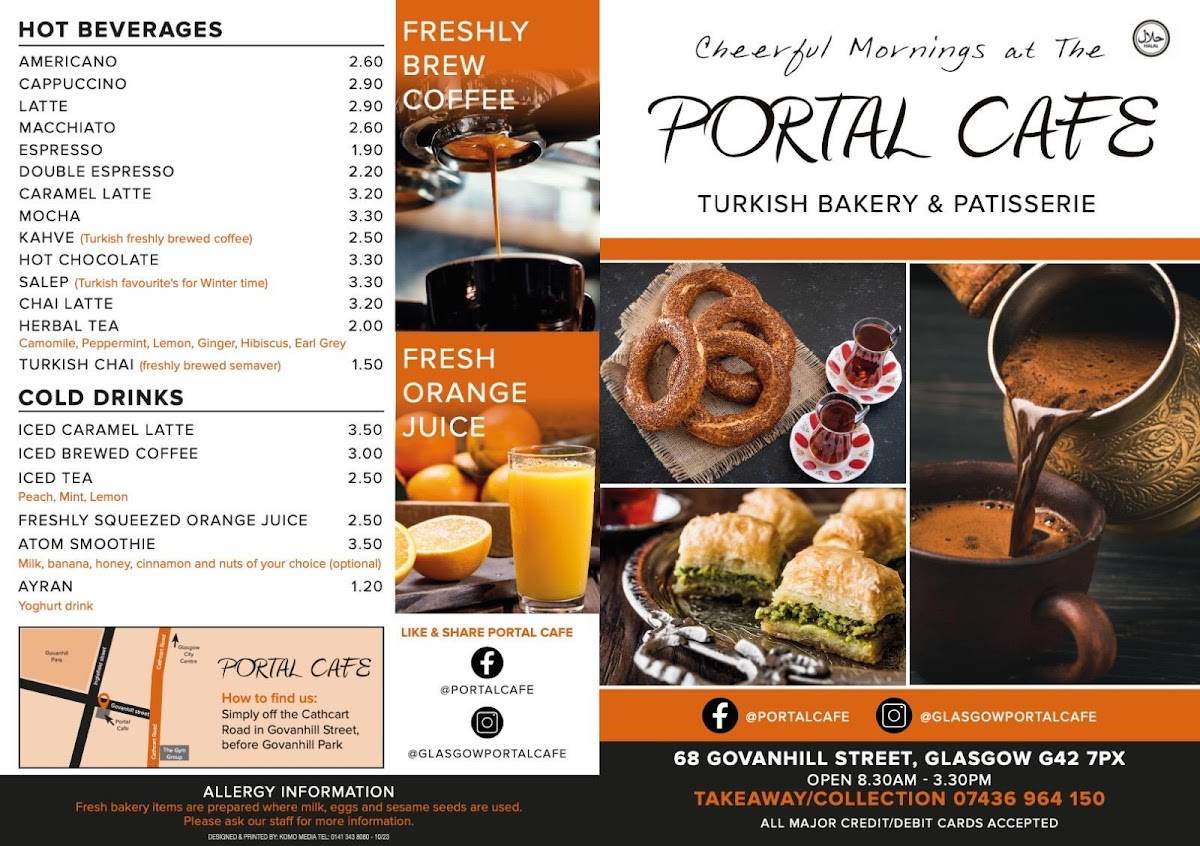 Menu at Portal Cafe, Glasgow