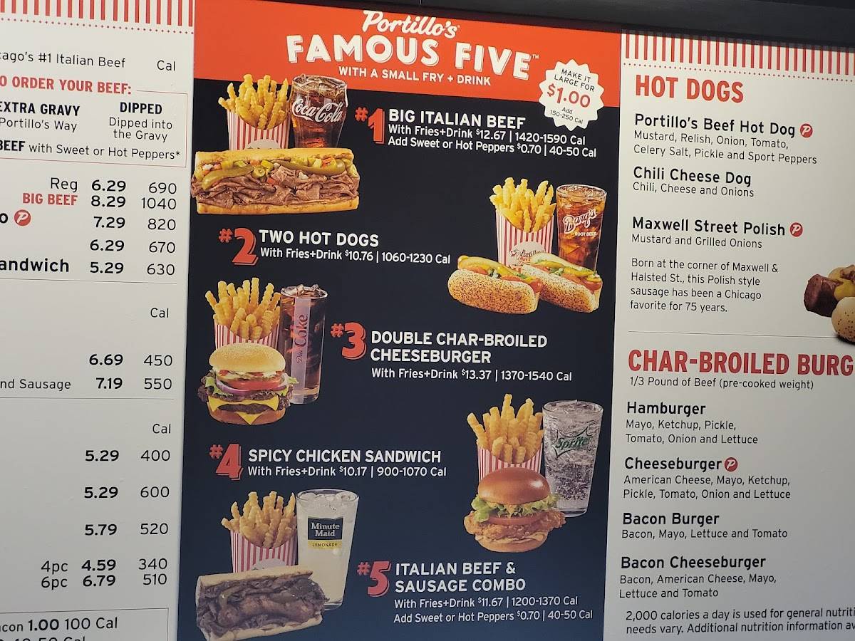 Menu at Portillo’s Indianapolis-IN fast food, Indianapolis, US 31 S