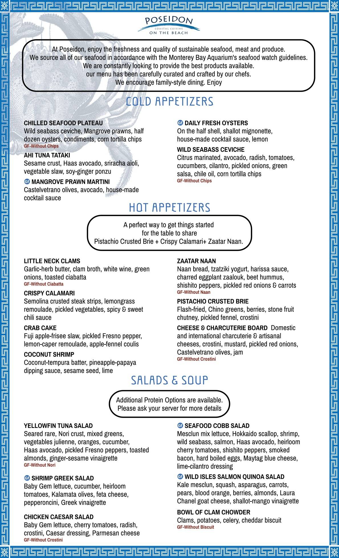 Menu at Poseidon Restaurant Del Mar, Del Mar