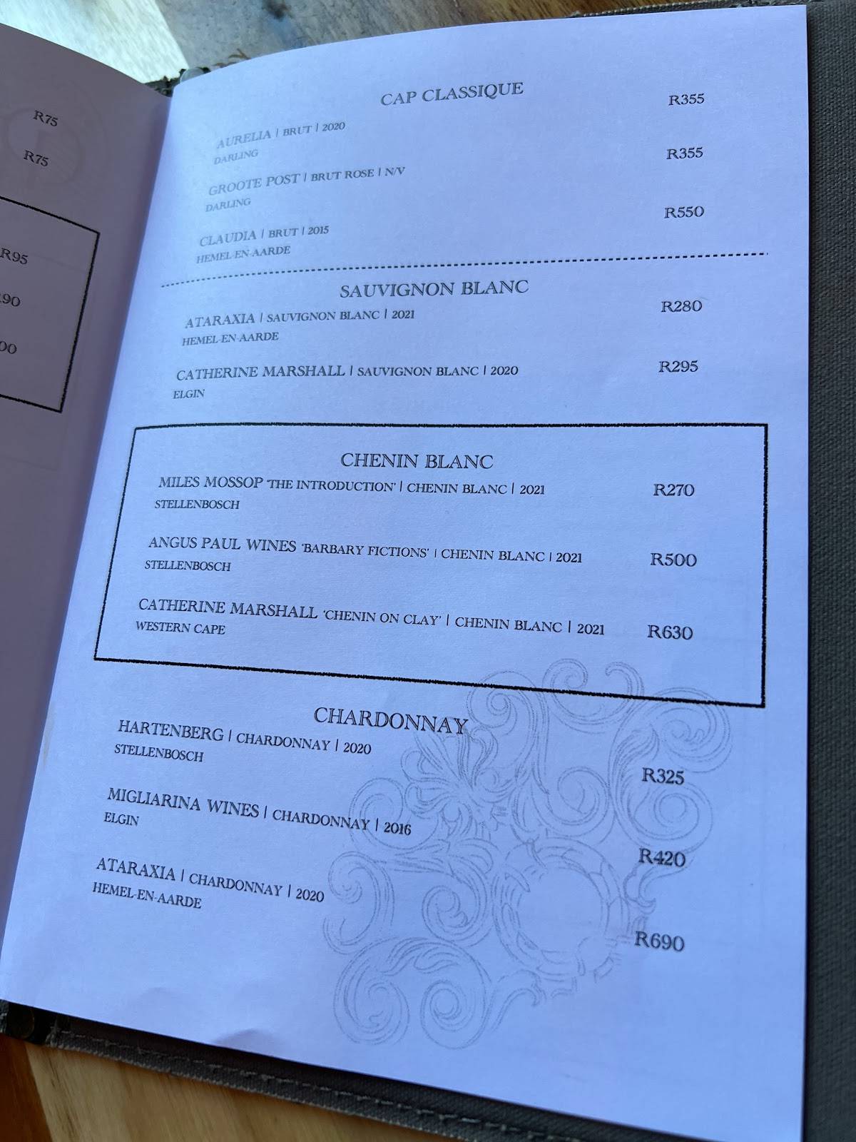 Carta de Post & Pepper Restaurant, Stellenbosch