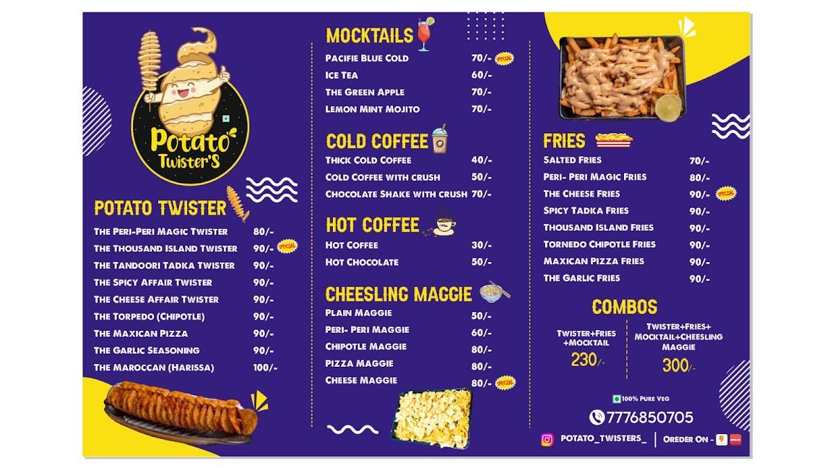 Menu at Potato Twister’s, Pune