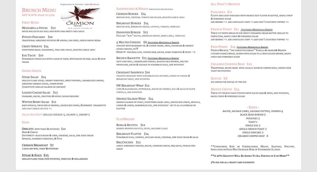 Menu at The Crimson House pub & bar, Pottsville