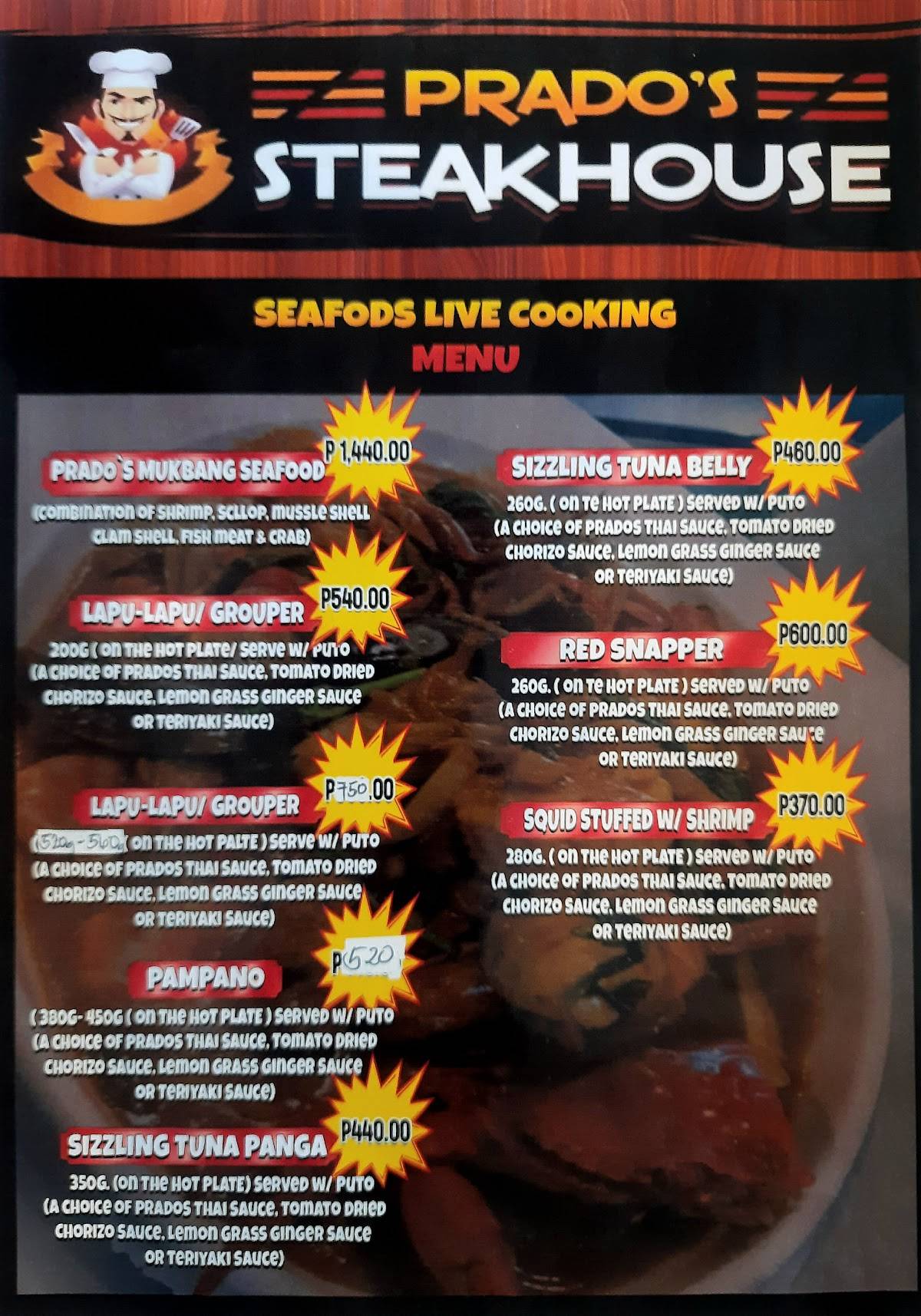 Carta de Prado's SteakHouse, Dávao