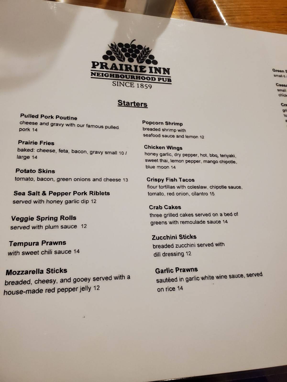 Menu at Prairie Inn Neighbourhood Pub, Saanichton