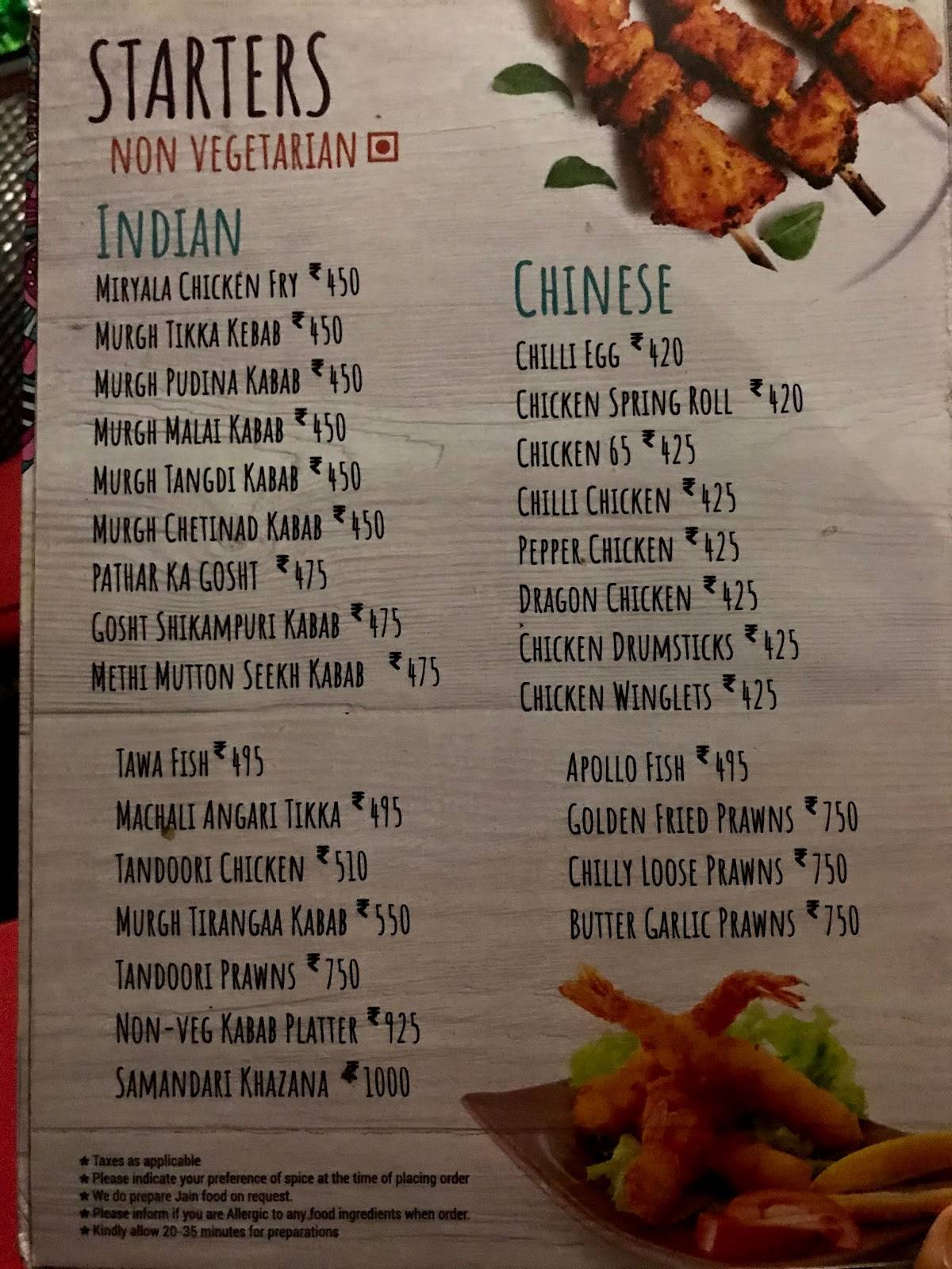 Menu at Prakruta Restaurant - Aalankrita Resort & Spa, Hyderabad ...