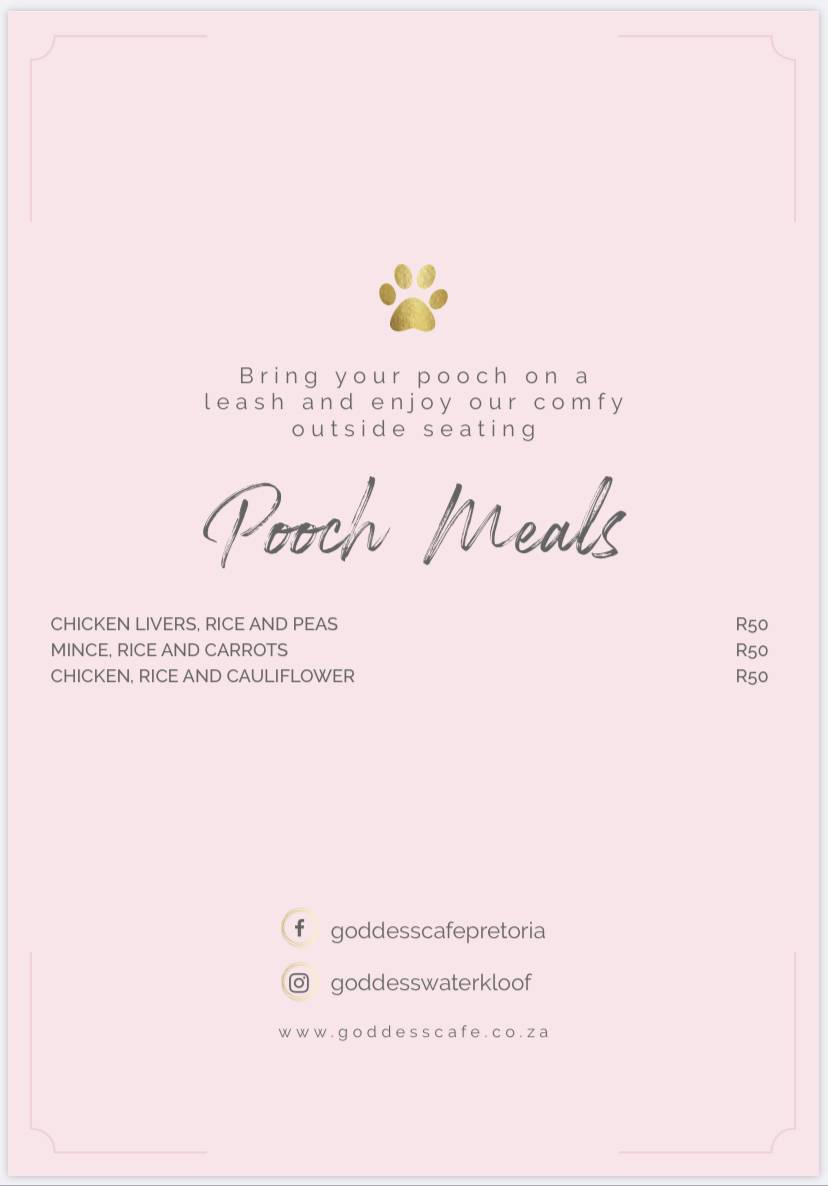 Menu at Goddess Cafe Waterkloof, Pretoria