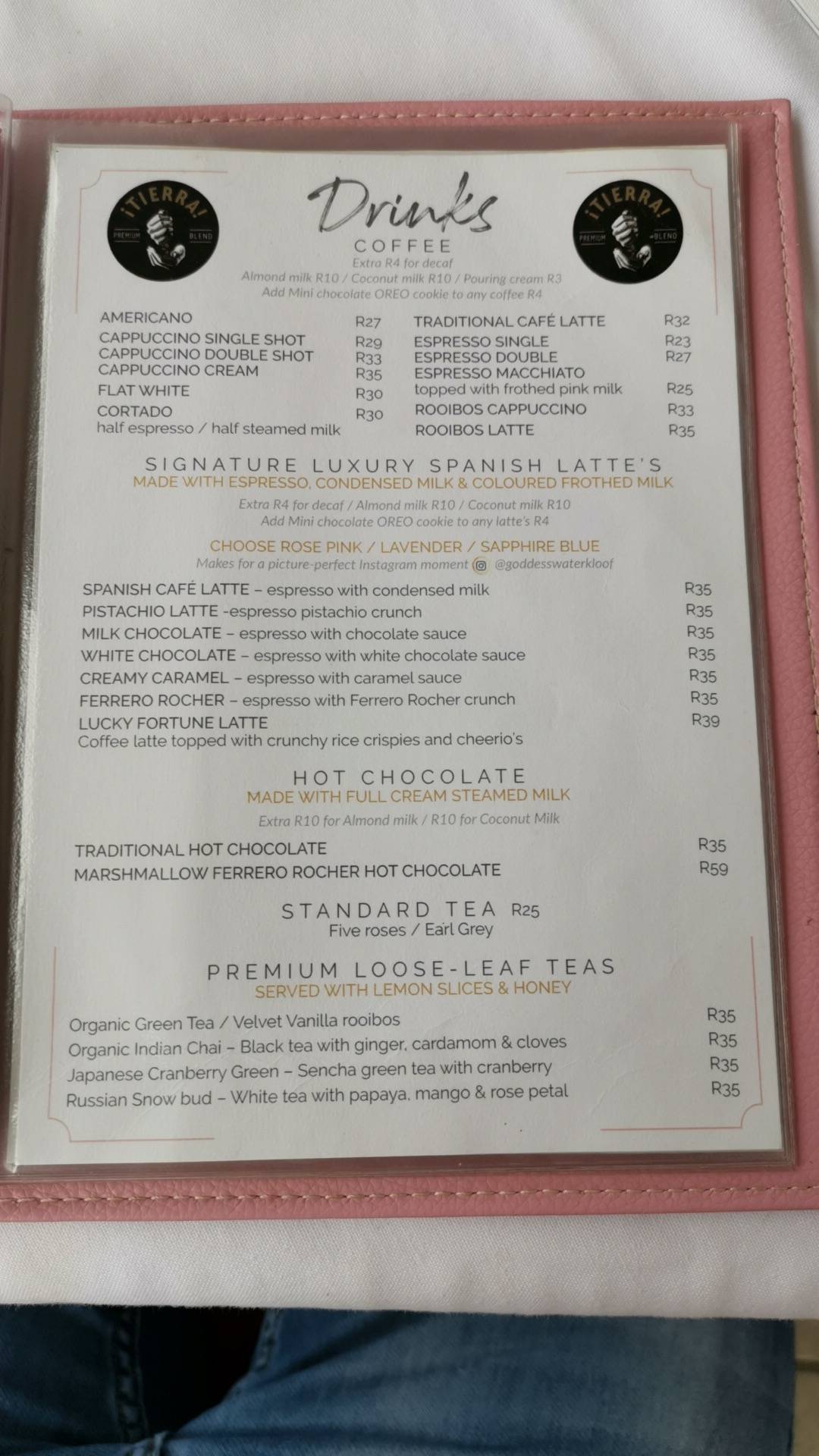 Menu at Goddess Cafe Waterkloof, Pretoria
