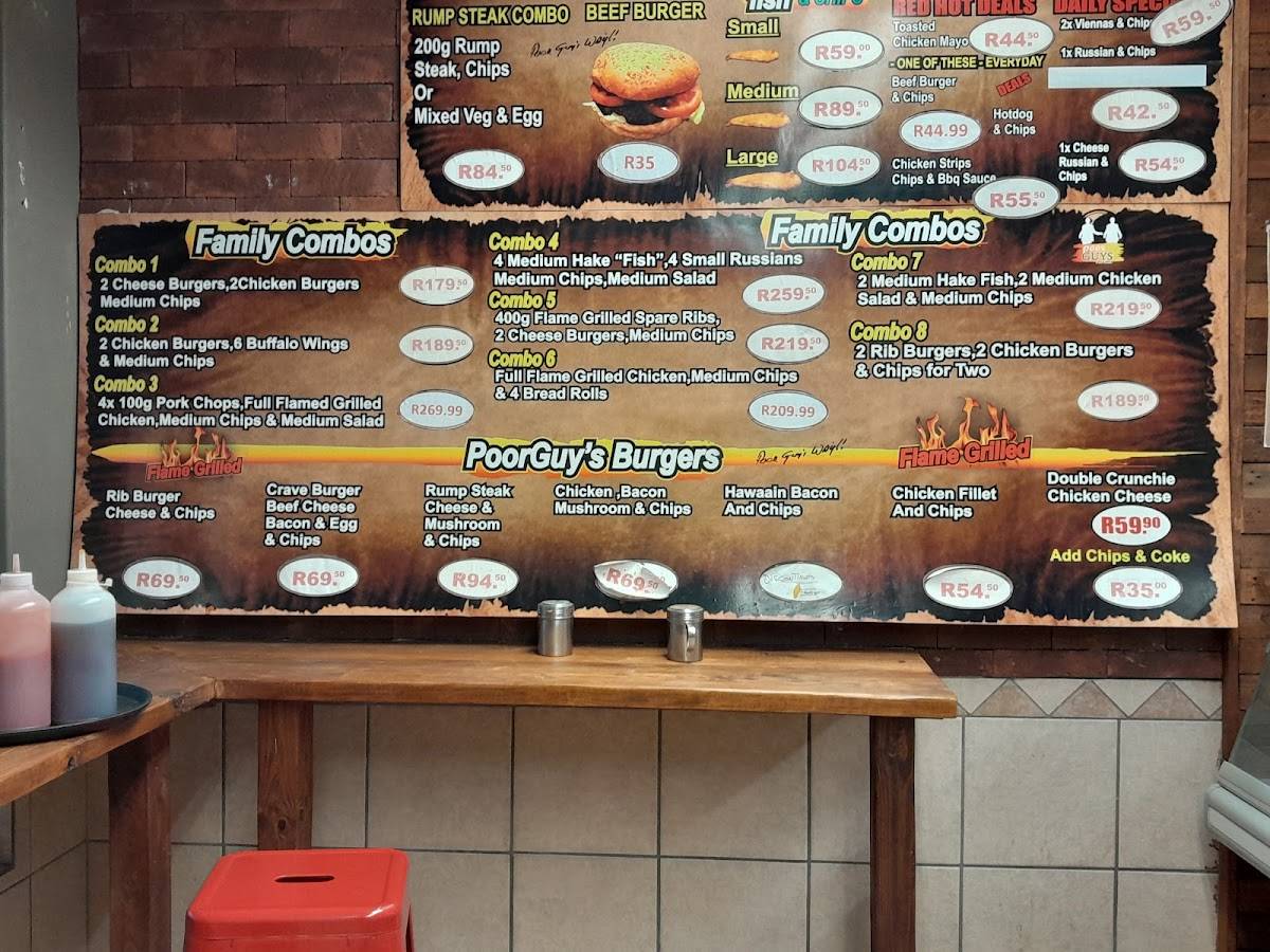 Menu at Poor Guys Fast Food, Pretoria