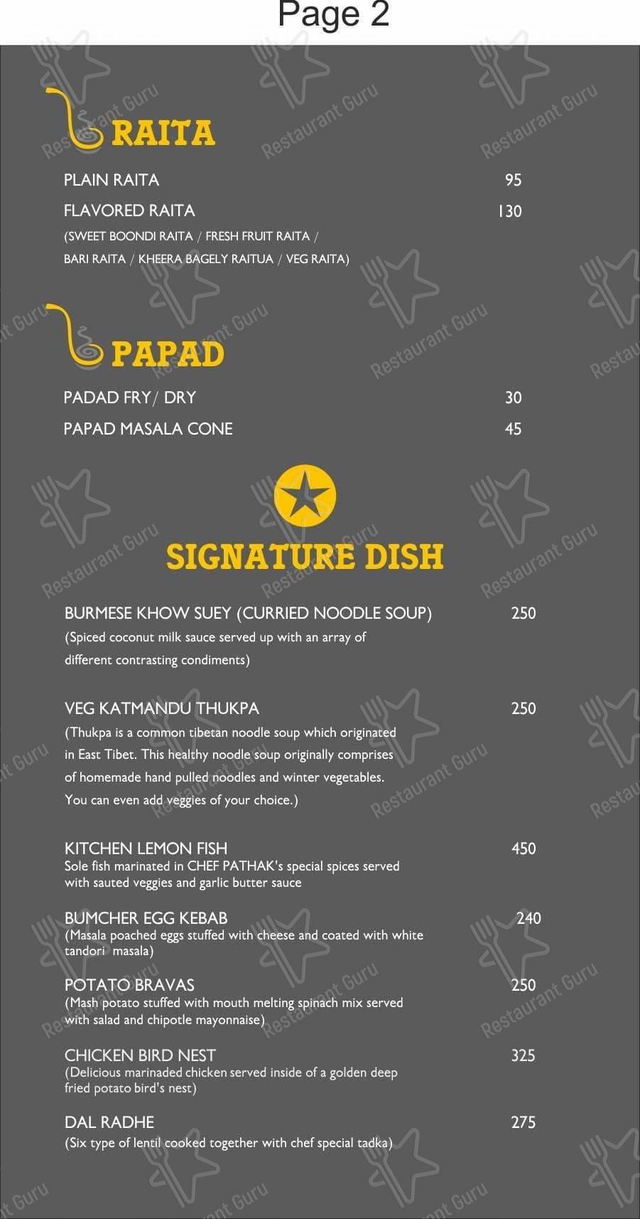 Menu at Pride by Samrat, Jabalpur