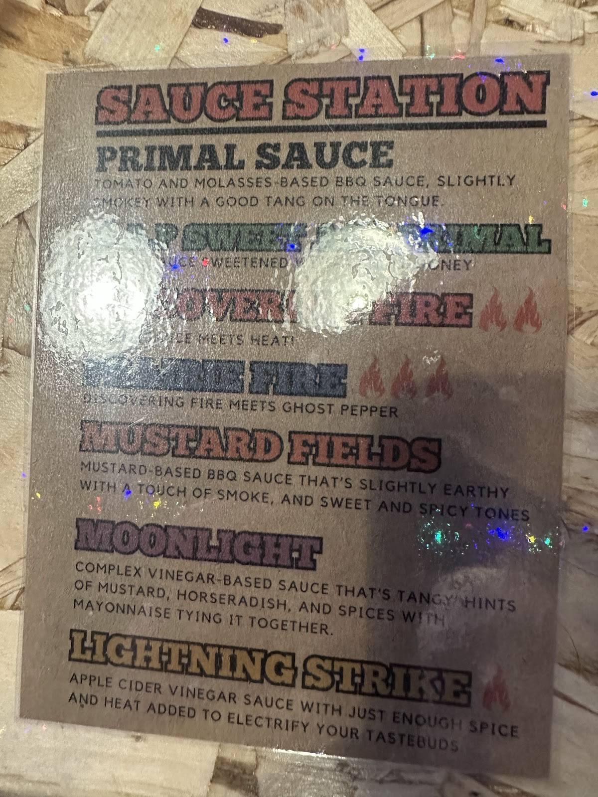 Menu at Primal 'Cue Barbecue Joint and Catering, Sun Prairie