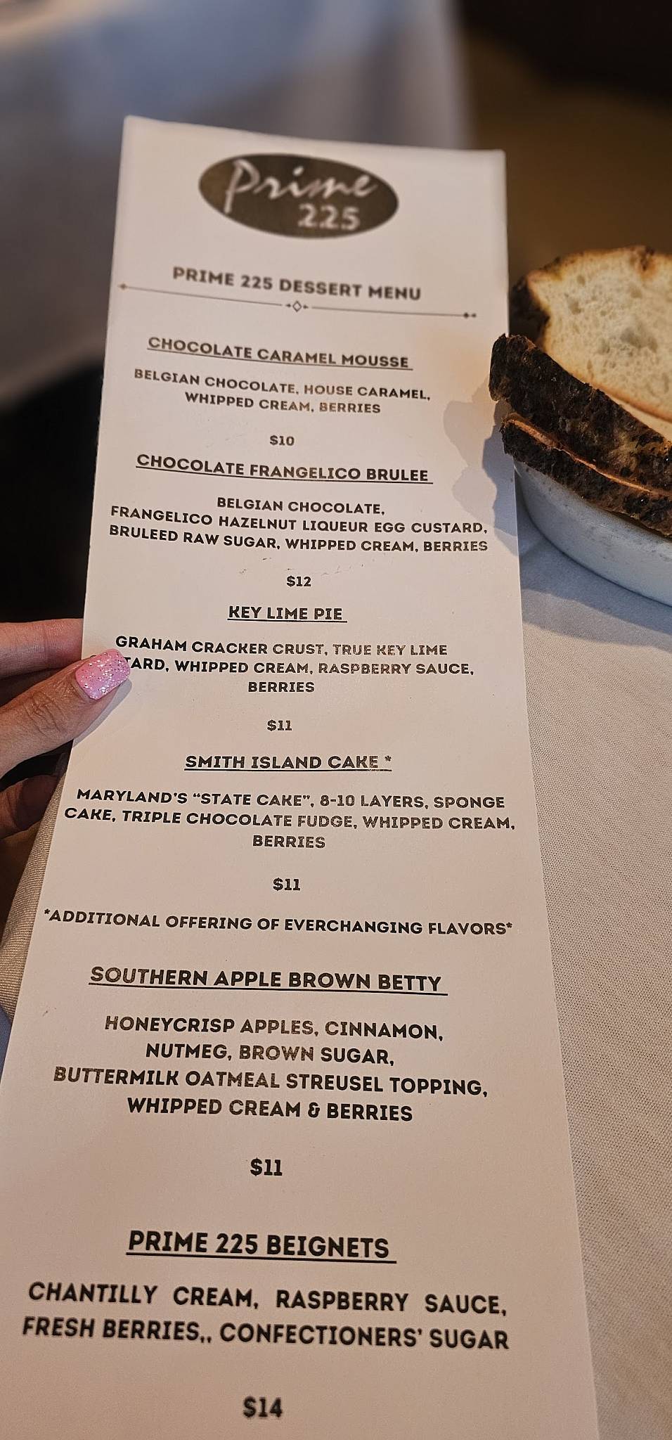 Menu at Prime 225 pub & bar, Chesapeake City