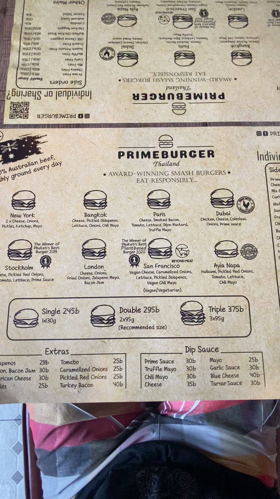 Menu at Prime Burger Samui restaurant, Ko Samui, Thanon Bo Phut