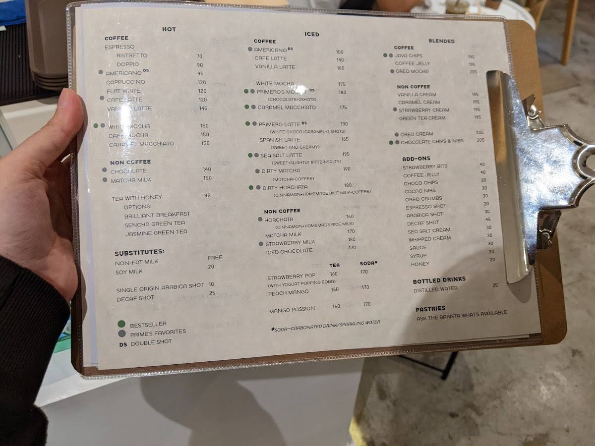 Menu at Primero Coffee Ph - Dolores, Pampanga restaurant, San Fernando