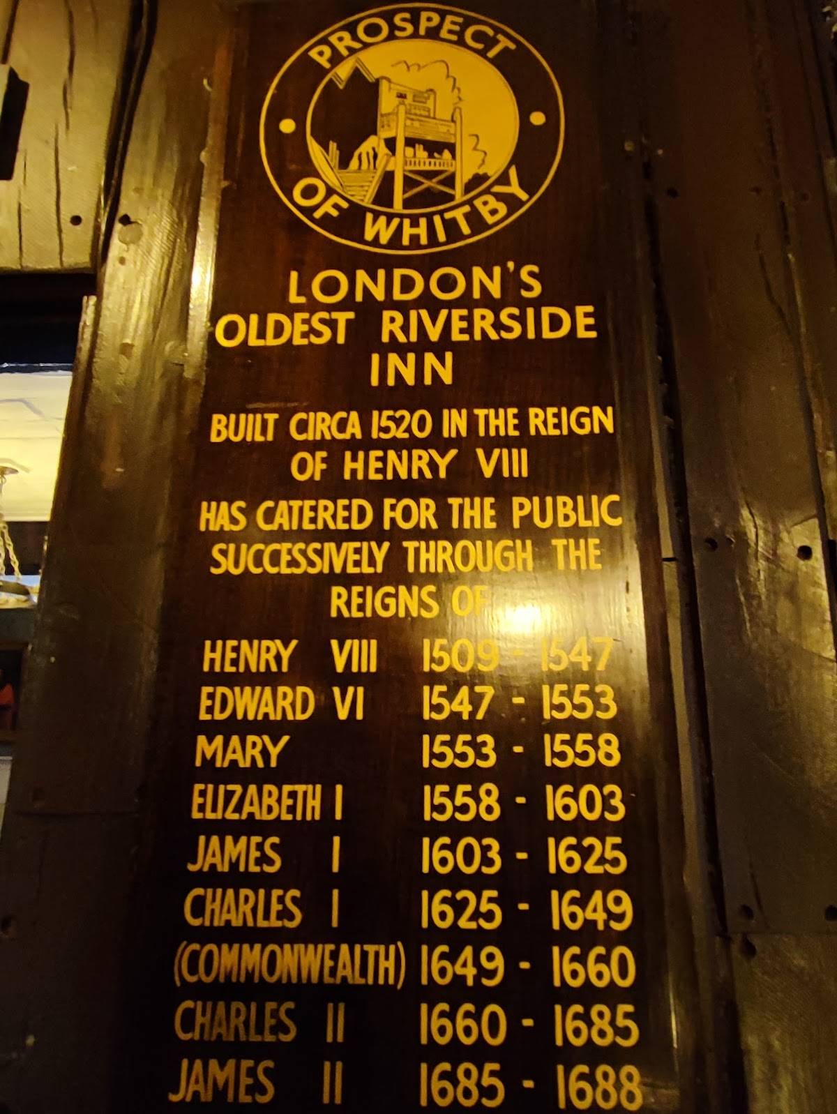 Menu at Prospect of Whitby pub & bar, London