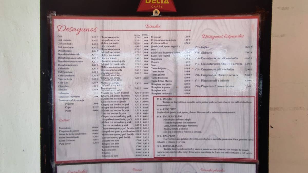 Carta de Bar Playa, Córdoba
