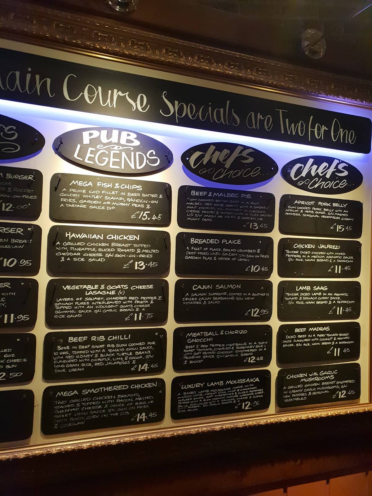 Menu at Barn Owl, Quedgeley