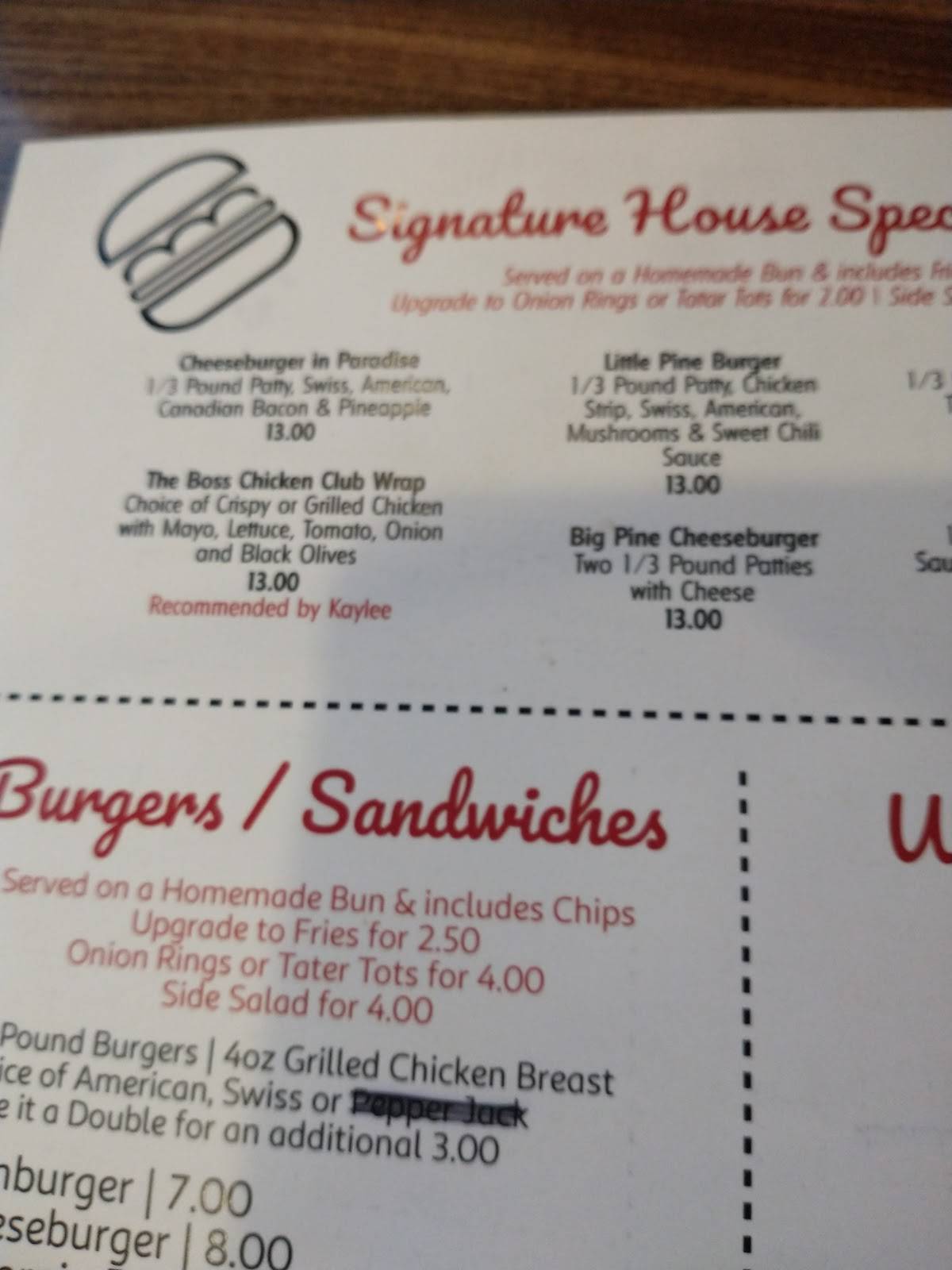 Menu at Big Pine Lodge pub & bar, Perham