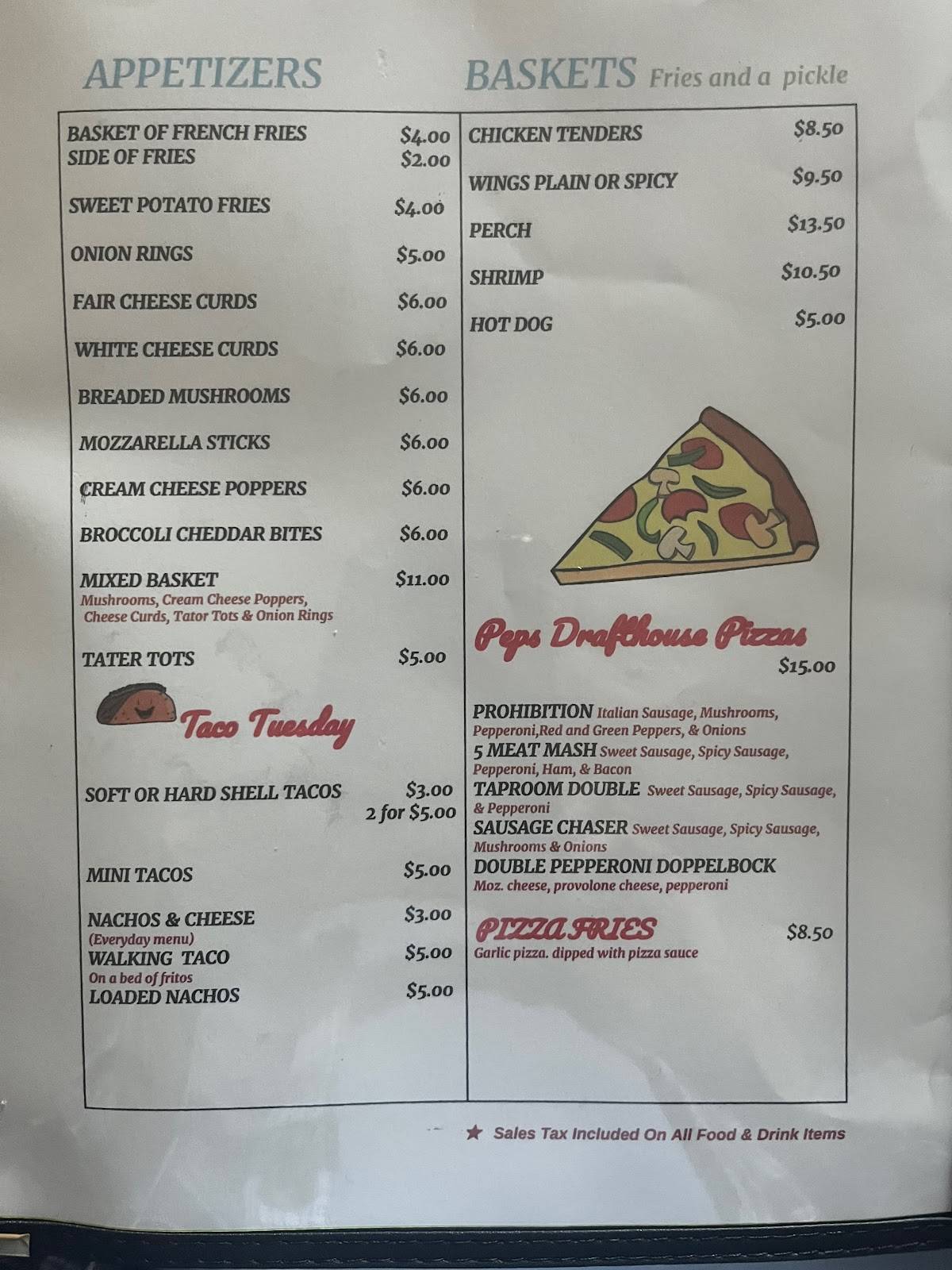 Menu at Boiling Springs Tavern pub & bar, Pelican Lake