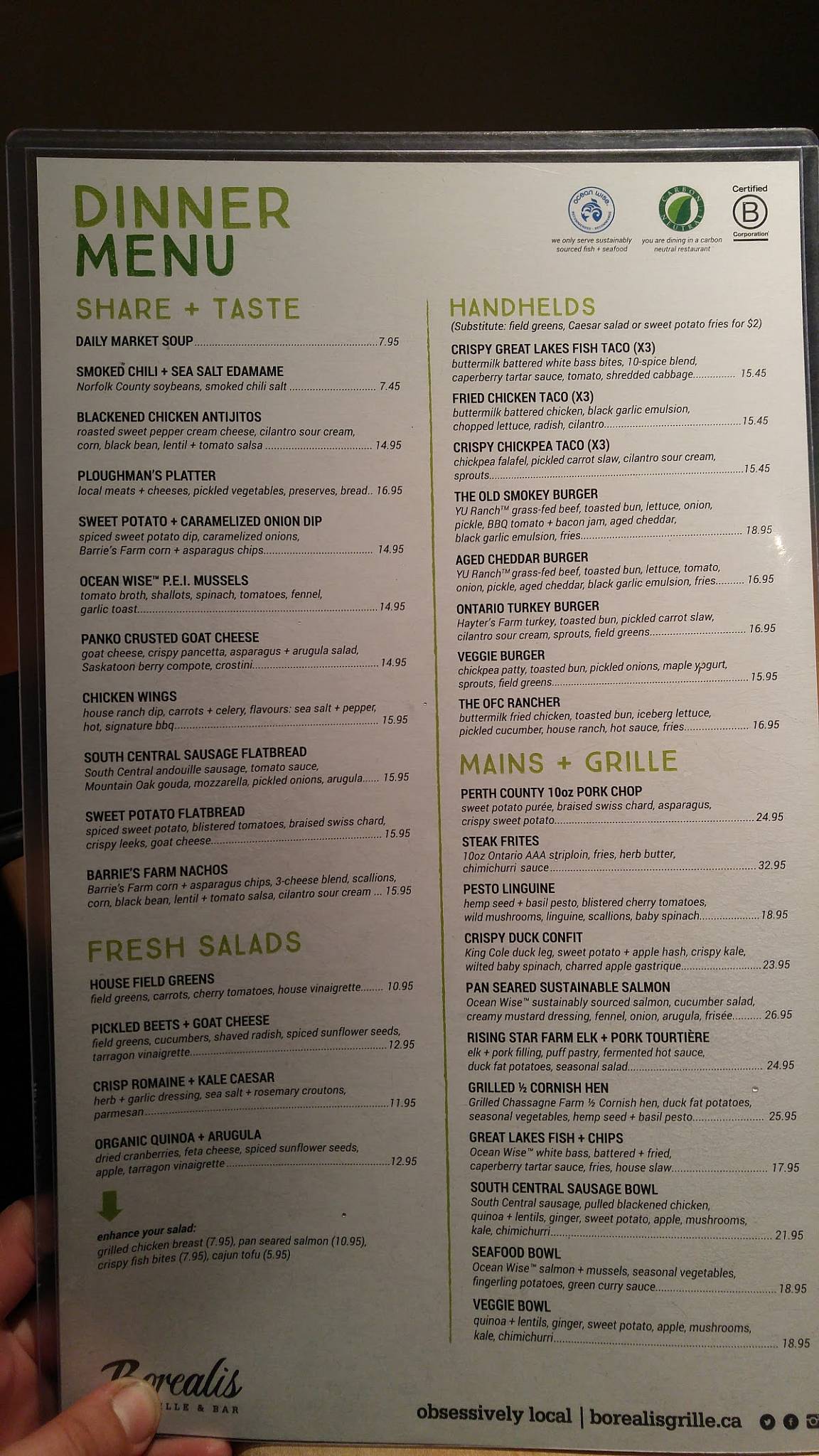 Menu at Borealis Grille & Bar (Guelph), Guelph