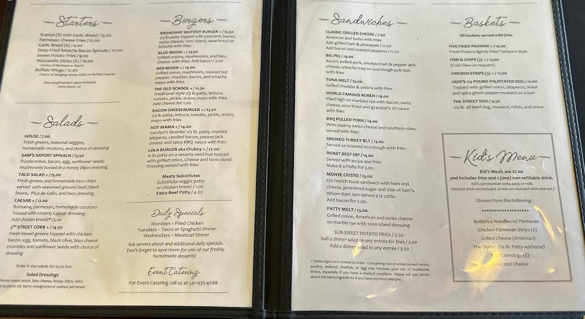 Menu at Broadway Grill pub & bar, Veneta