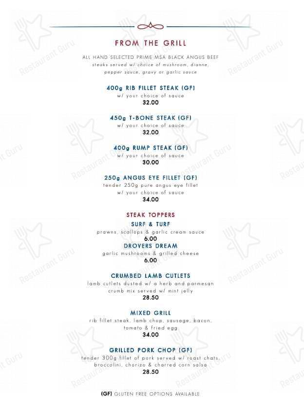 Menu at Bull & Barley Inn, Cambooya