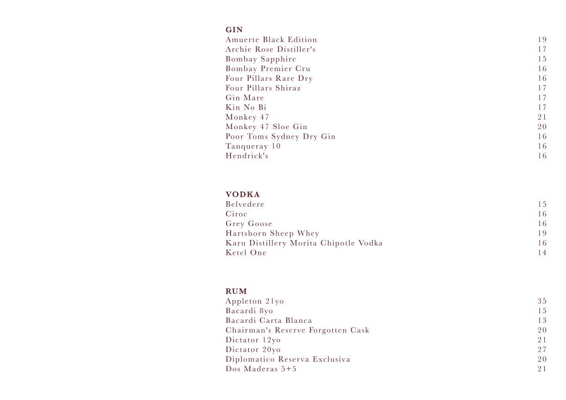 Menu at Cardea Sydney pub & bar, Barangaroo