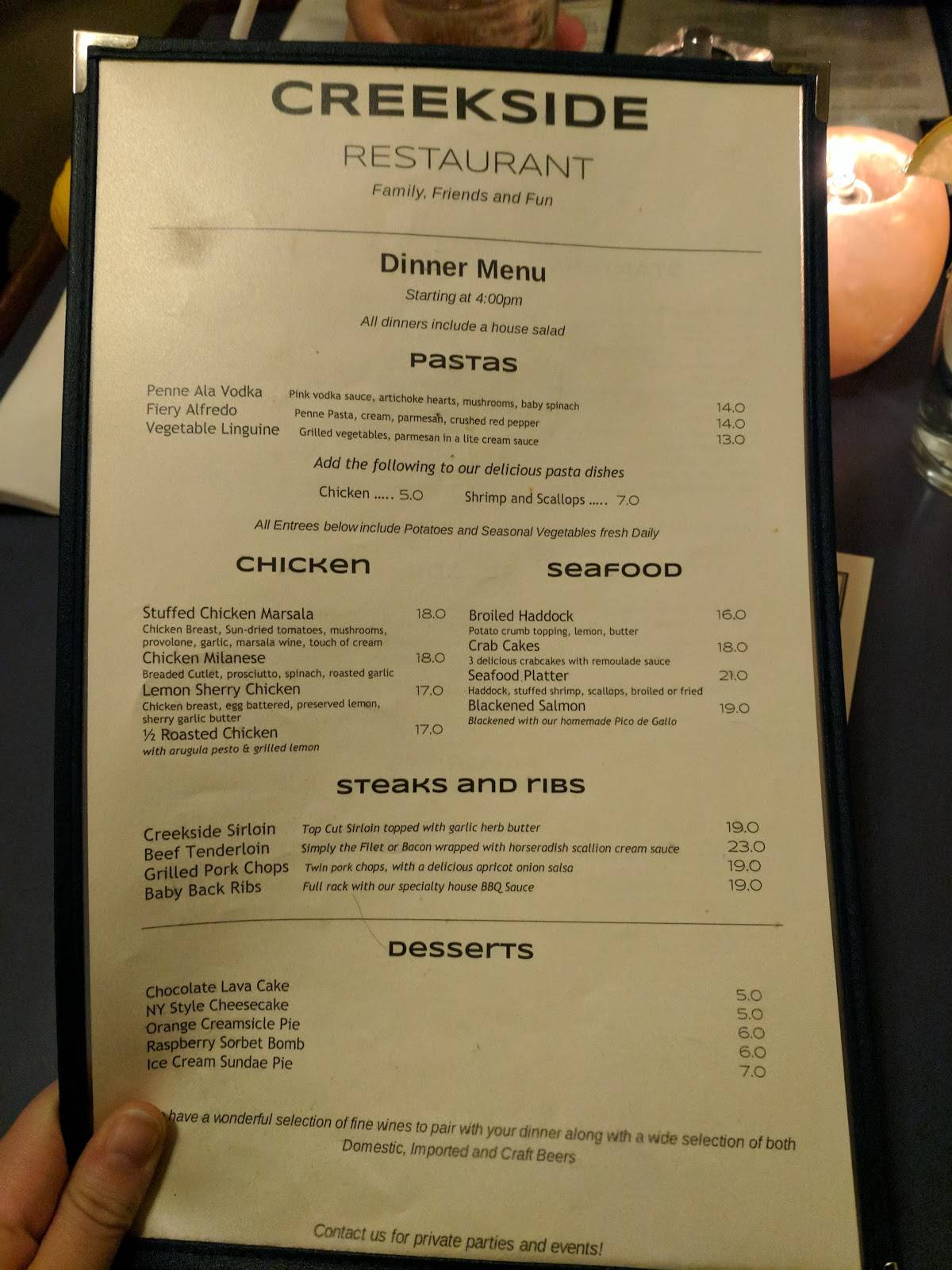 Menu at Creekside pub & bar, Catskill