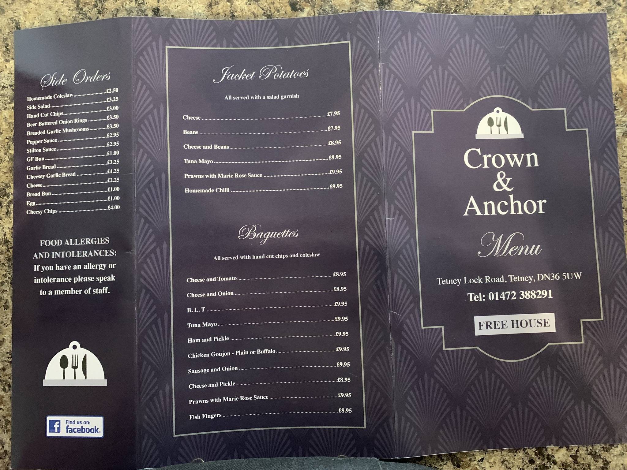 Menu at Crown & Anchor pub & bar, North Thoresby
