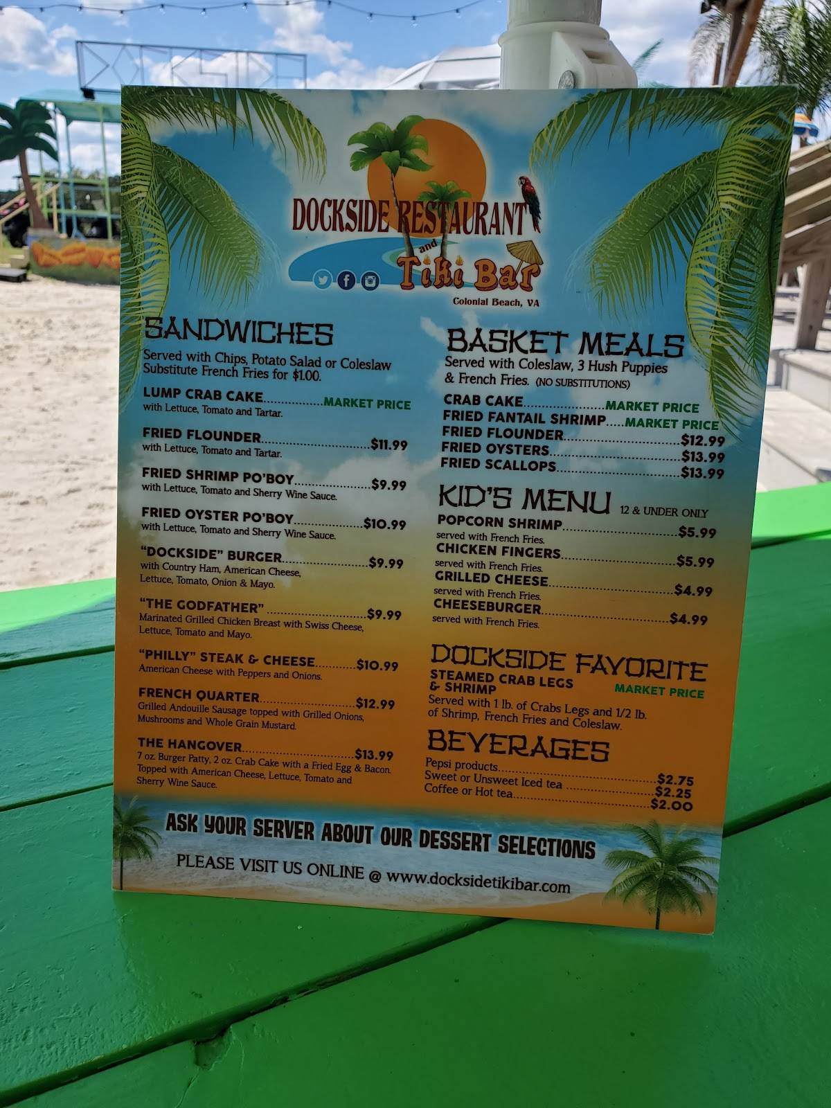 Menu at Dockside Restaurant & Tiki Bar, Colonial Beach