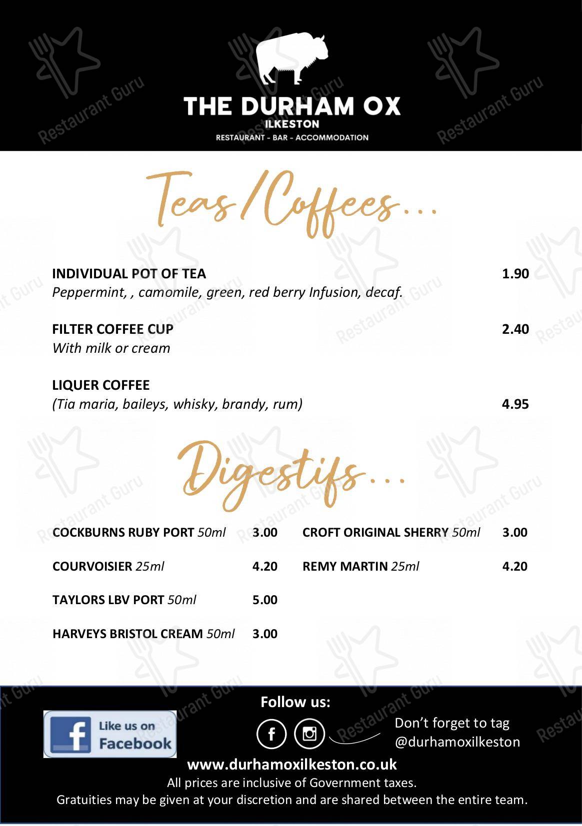 Menu at The Durham Ox pub & bar, Ilkeston