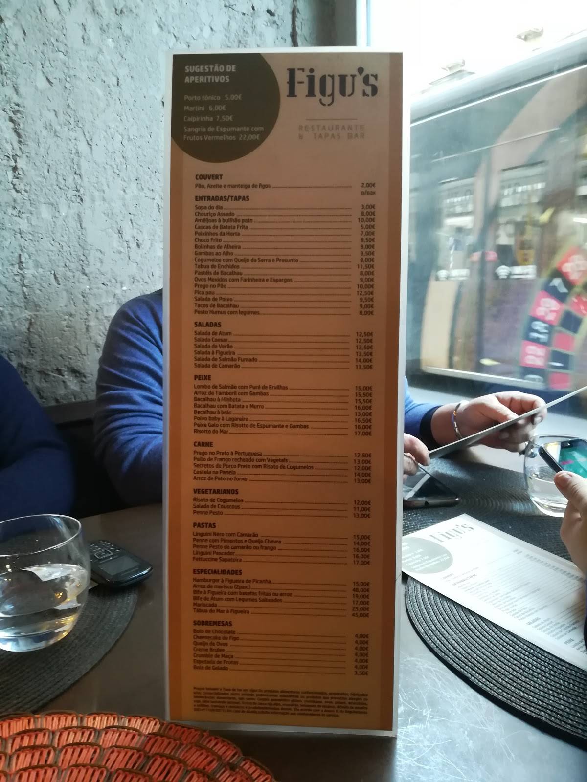Menu at Figus pub & bar, Lisbon