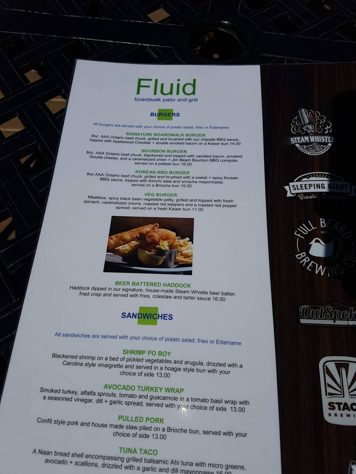 Menu at Fluid Boardwalk Patio and Grill pub & bar, Sault Ste. Marie ...