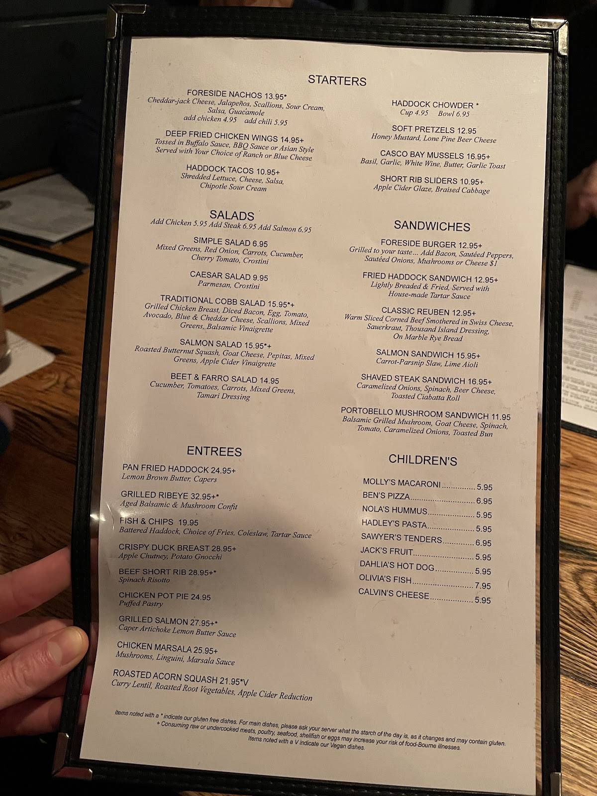 Menu at Foreside Tavern & Side Bar, Falmouth
