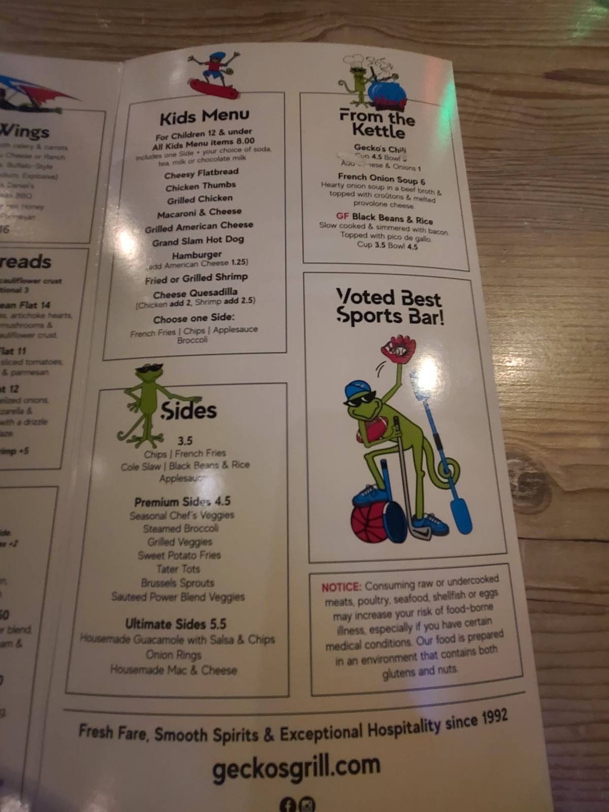 Menu at Gecko’s Grill & Pub, Bradenton, FL-64 E