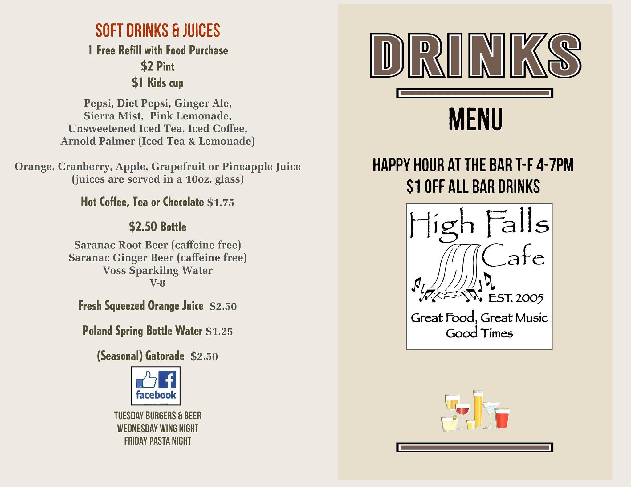 Menu at High Falls Cafe, High Falls, 12 Stone Dock Rd