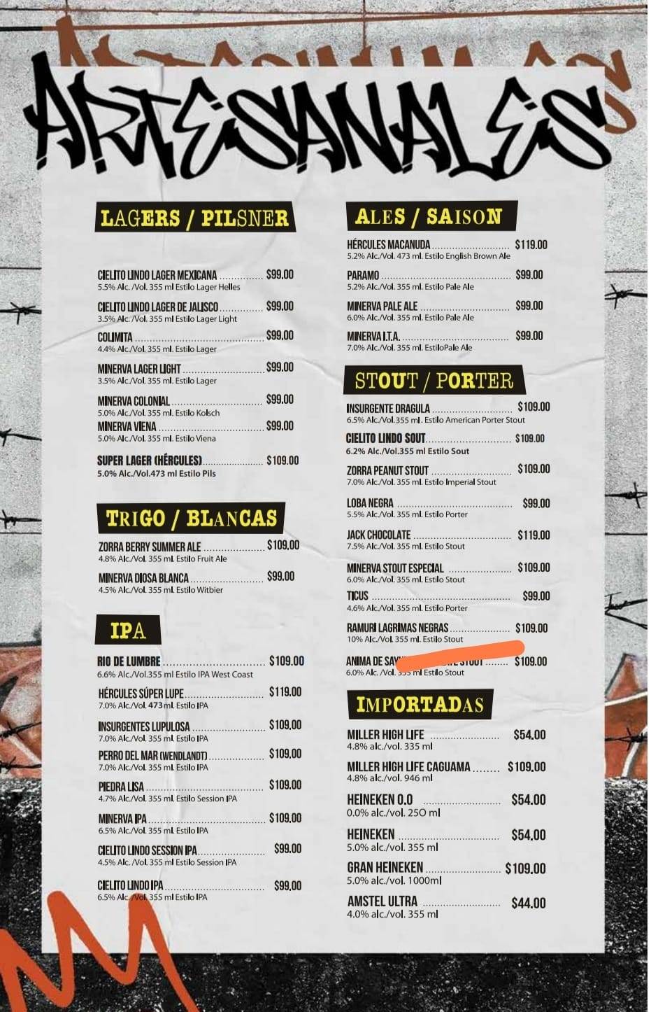 Carta de Hudson Bar, Guadalajara