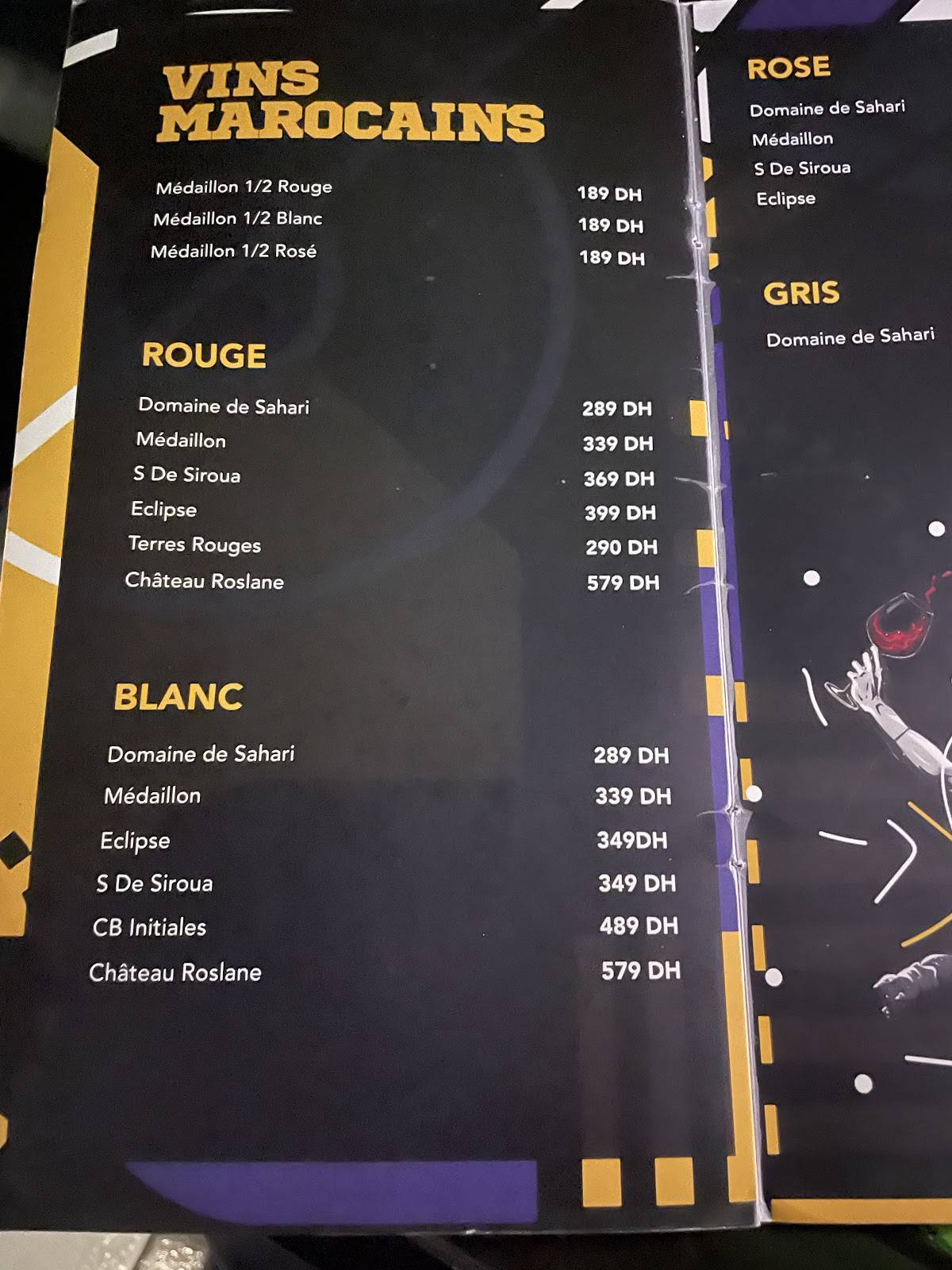 Menu au Kick Off pub et bar, Casablanca