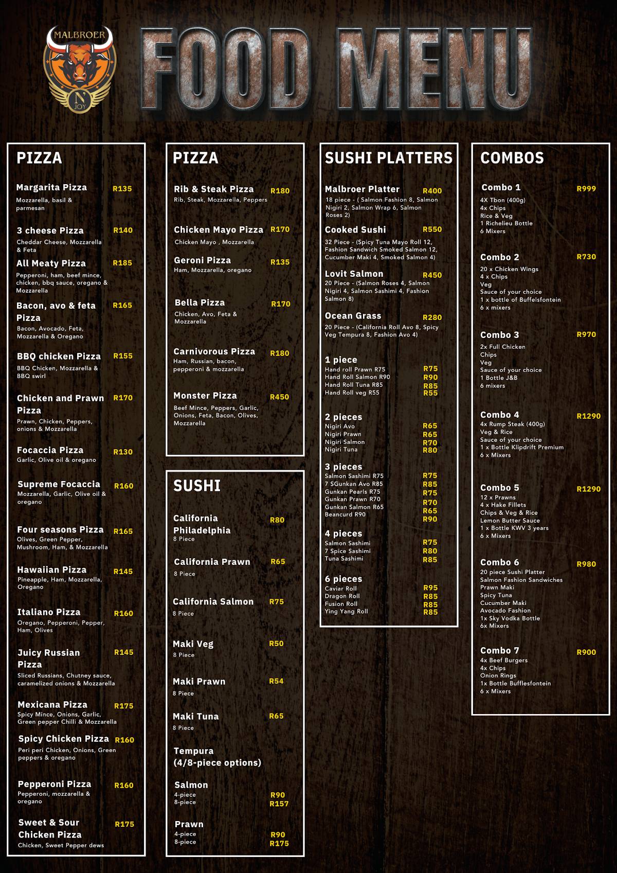 Menu at Malbroer pub & bar, Boksburg