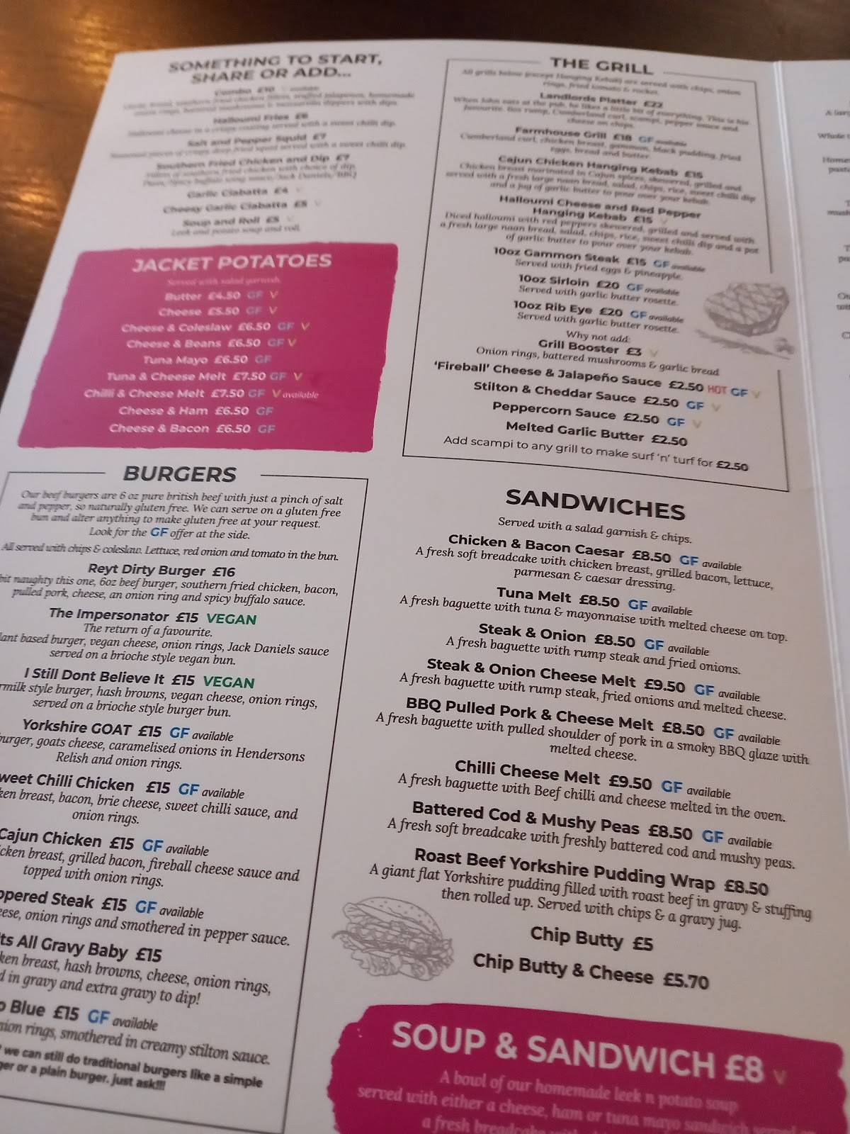 Menu at Old Horns Inn pub & bar, Sheffield