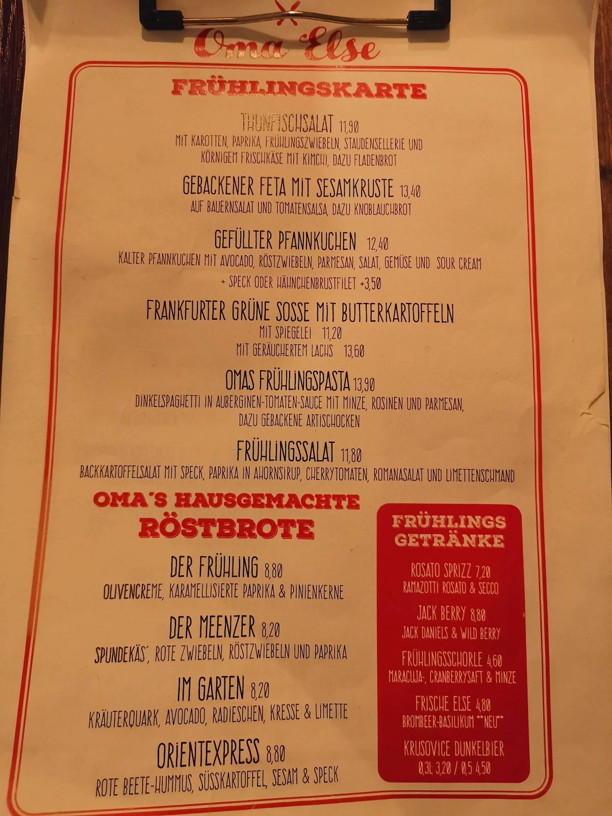 Speisekarte von Oma Else pub & Bar, Mainz