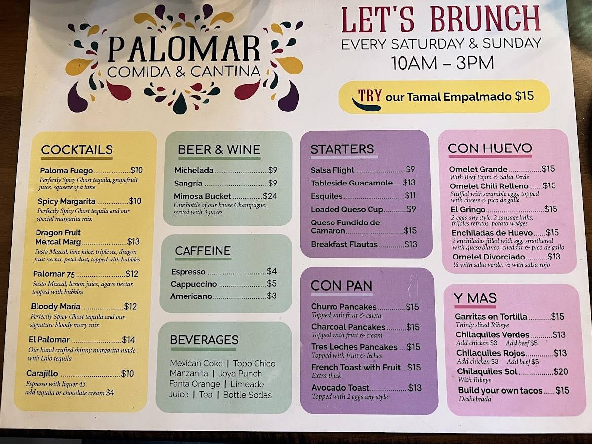 Menu at Palomar Comida & Cantina pub & bar, San Antonio