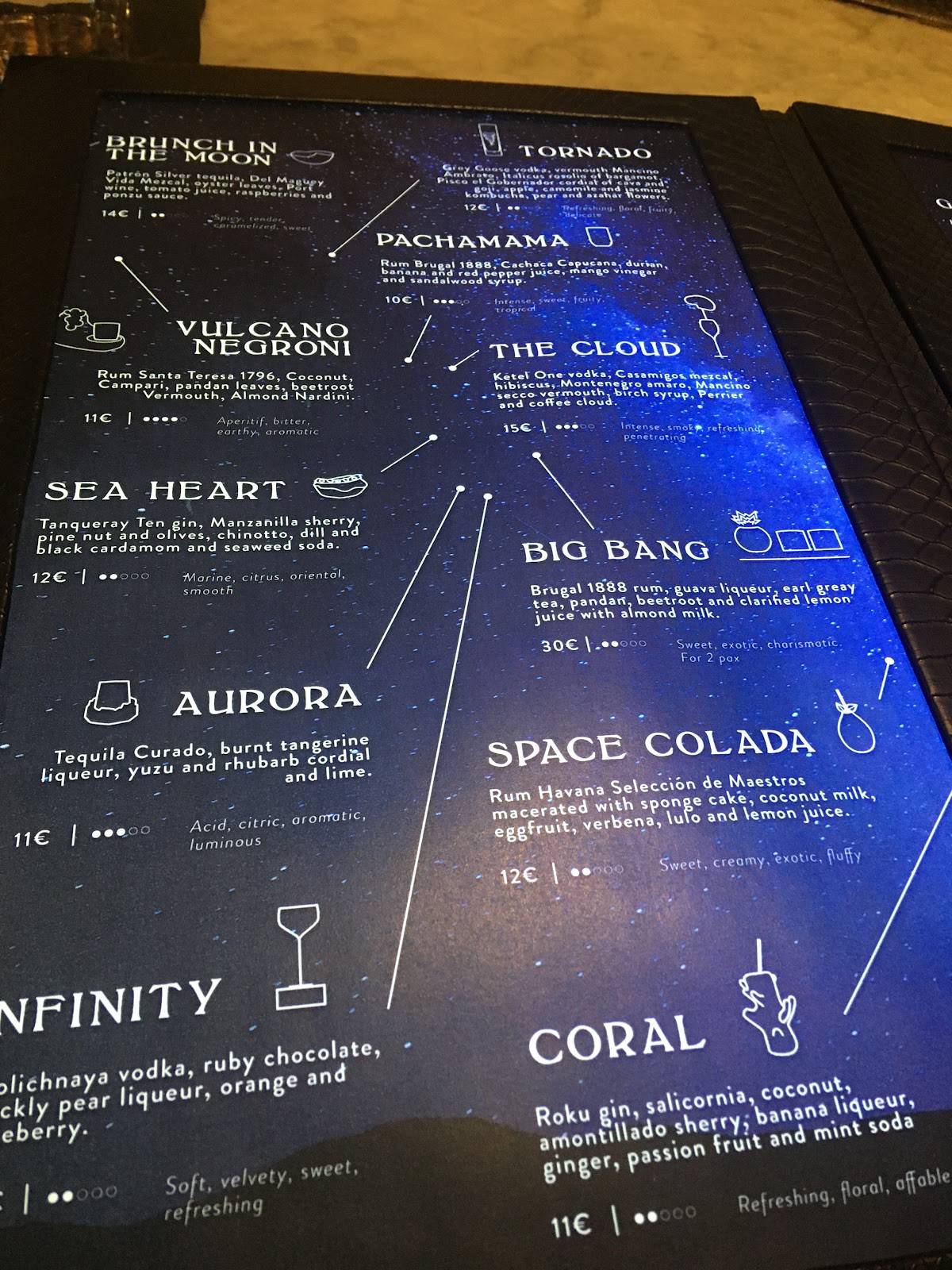 Menu at Paradiso pub & bar, Barcelona